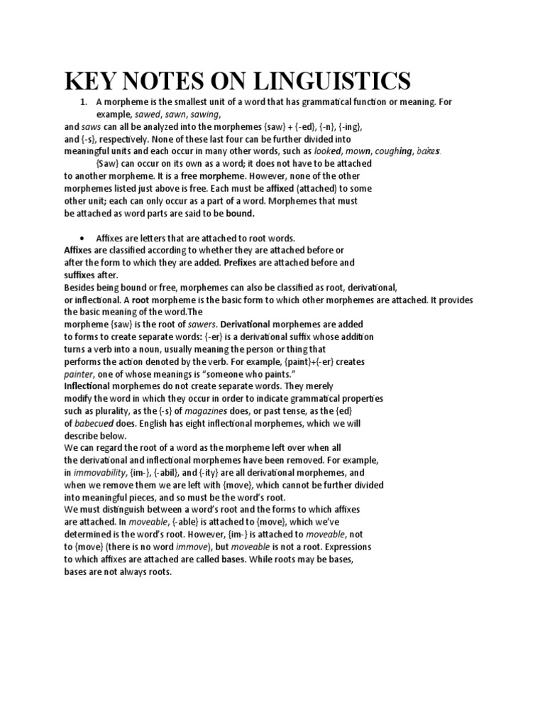 Keys Notes On Linguistics | PDF | Word | Language Families