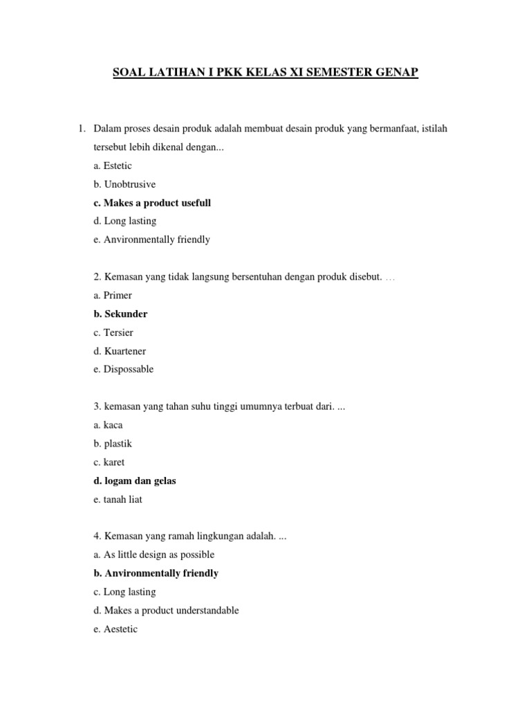 Soal Latihan I PKK Kelas Xi Semester Genap | PDF