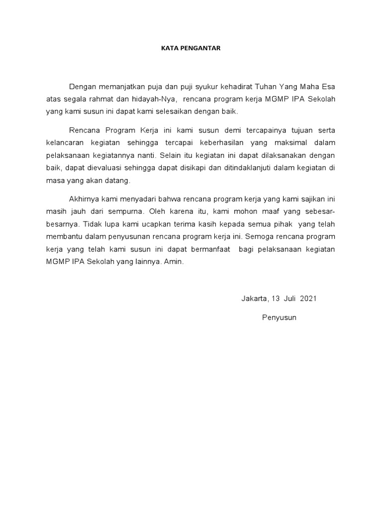 PROGRAM KERJA MGMP IPA SMPN 130 THN 2021 | PDF