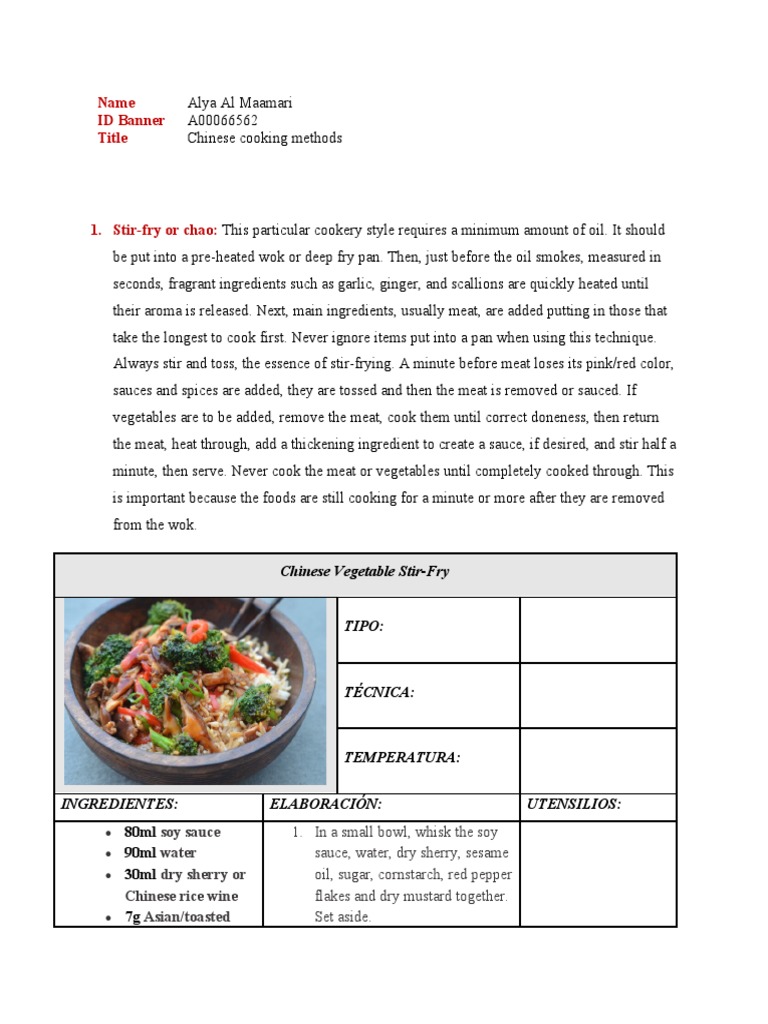 Chinese Cooking Methods | PDF | Stir Frying | Sauce