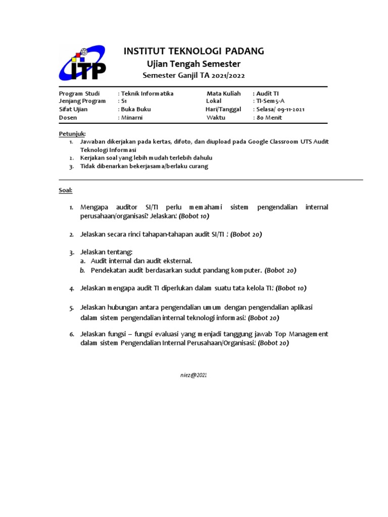 Soal UTS Audit TI 2021 | PDF