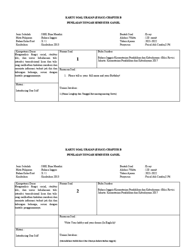 Kartu Soal Essay Pdf