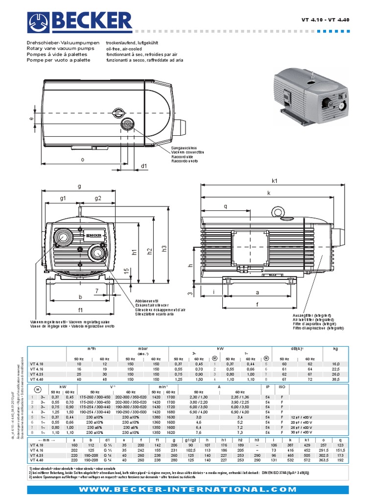 Becker VT 4.10 to 4.40 Vacuum Pumps | PDF | Physical Quantities ...