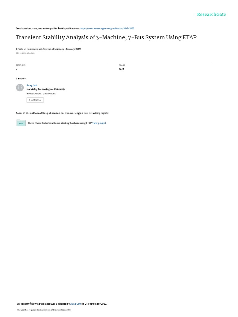 Transient Stability Analysis of 3-Machine, 7-Bus System Using ETAP | PDF | Steady State ...