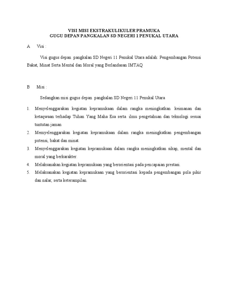 Visi Misi Ekstrakulikuler Pramuka | PDF