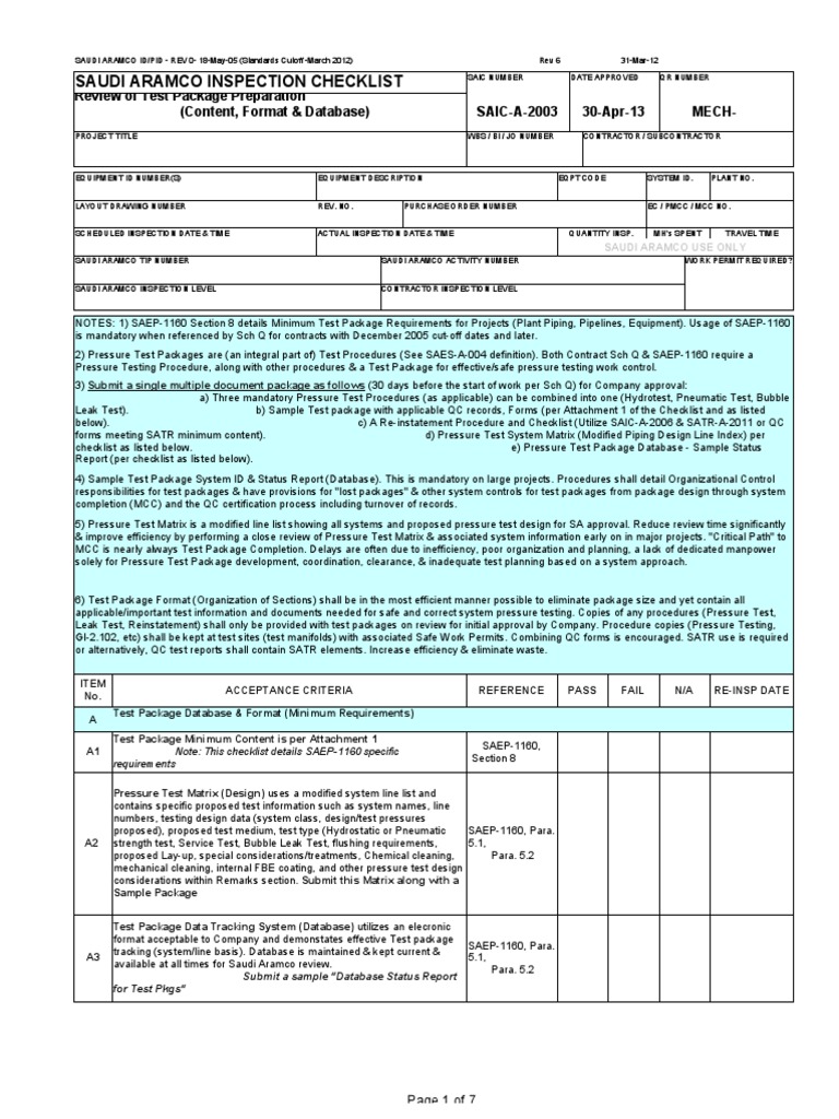 Saudi Aramco Inspection Checklist | PDF | Nondestructive Testing ...