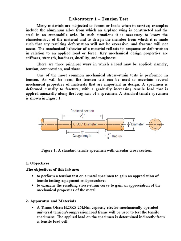 Laboratory 1 - Tension Test: 1. Objectives The Objectives of This Lab ...
