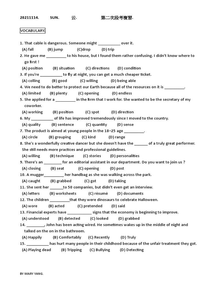 Vocabulary and Grammar Review Guide | PDF
