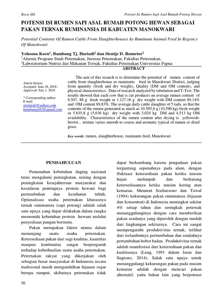 Potensi Isi Rumen Sapi Asal Rumah Potong Hewan Sebagai Pakan Ternak ...