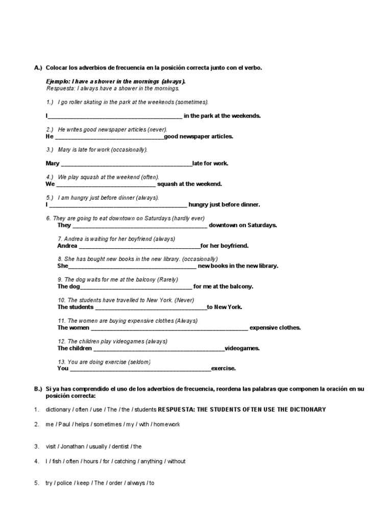 Frequency Adverbs Worksheet | PDF