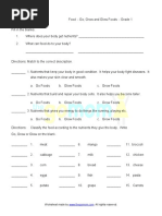 Food Worksheet Go Grow and Glow Foods Worksheet Grade 1 WAK | PDF ...
