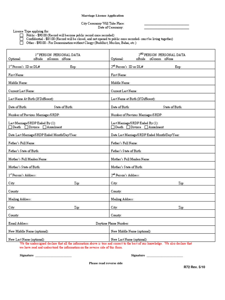 Marriage License Application: ST ND | PDF | Identity Document ...