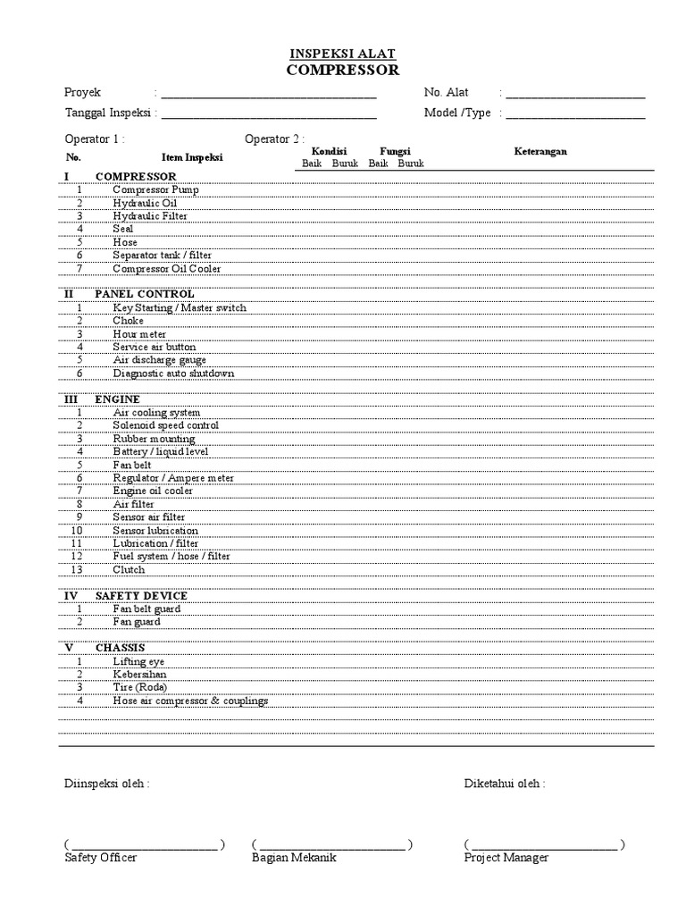 Inspeksi Alat Kompresor | PDF | Technology & Engineering