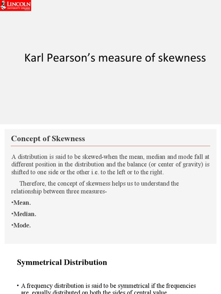 Karl Pearson's Measure of Skewness | PDF | Skewness | Mode (Statistics)