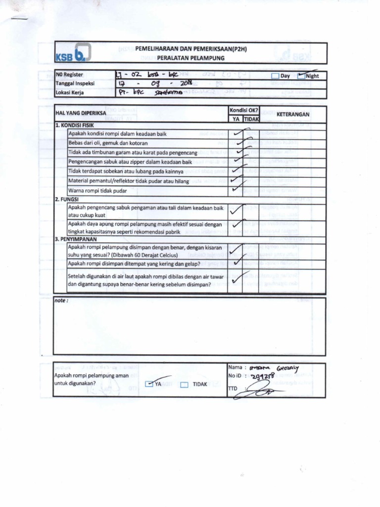 Inspeksi Life Jacket | PDF