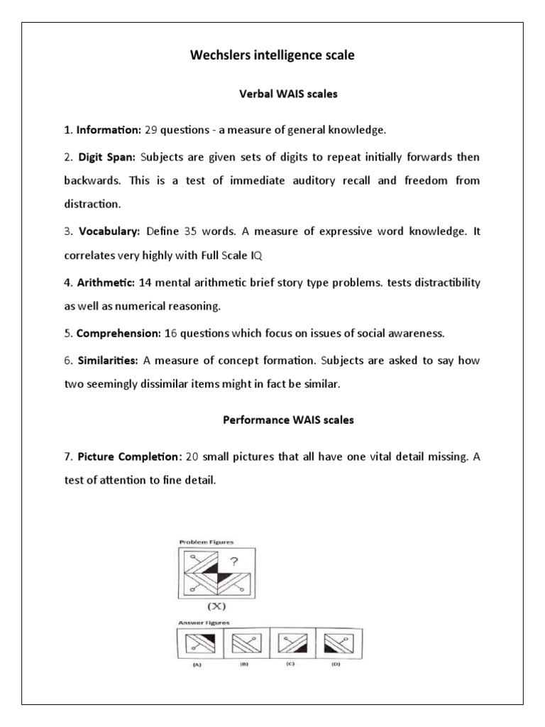 Intelligence Scale | PDF | Wechsler Adult Intelligence Scale ...