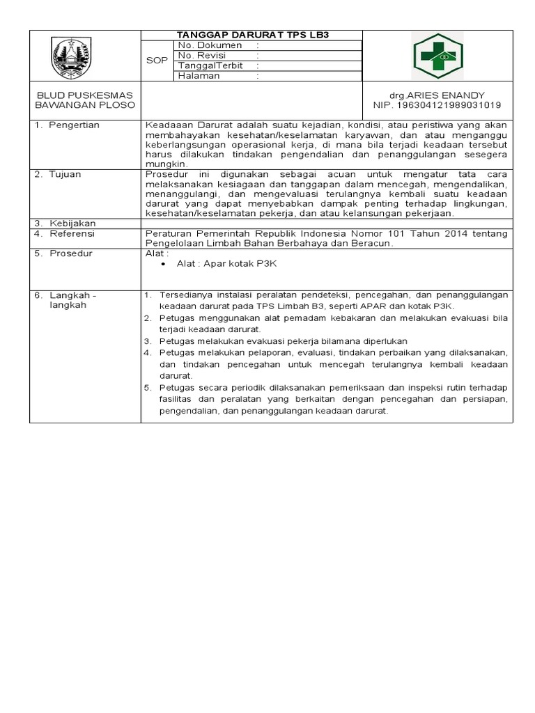 SOP Tanggap Darurat TPS LB3 | PDF