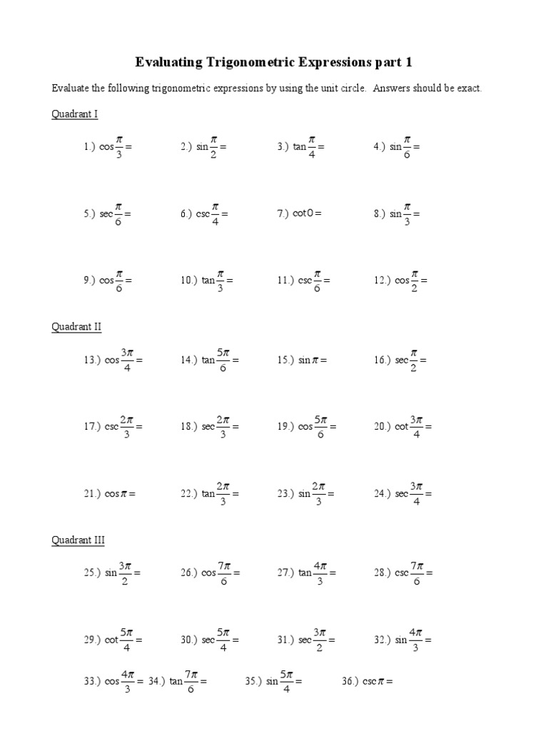 Evaluating Trigonometric Expressions | PDF | Trigonometric Functions | Sine