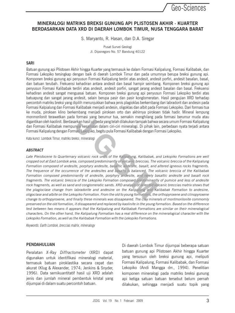 Mineralogi Matriks Breksi Gunung Api Plistosen | PDF
