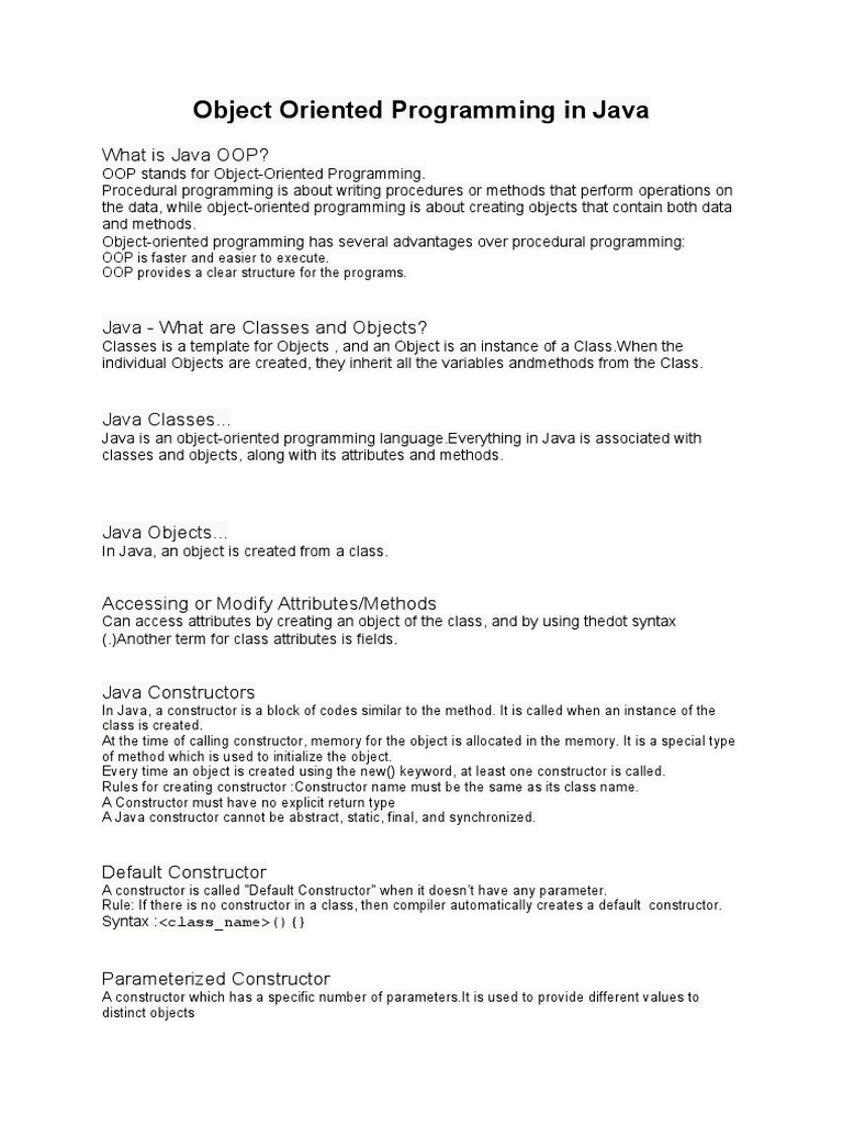 Object Oriented Programming In Java Pdf Programming Constructor Object Oriented Programming