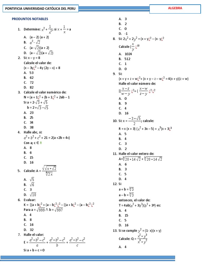 Produntos Notables S1 (Algebra) | PDF