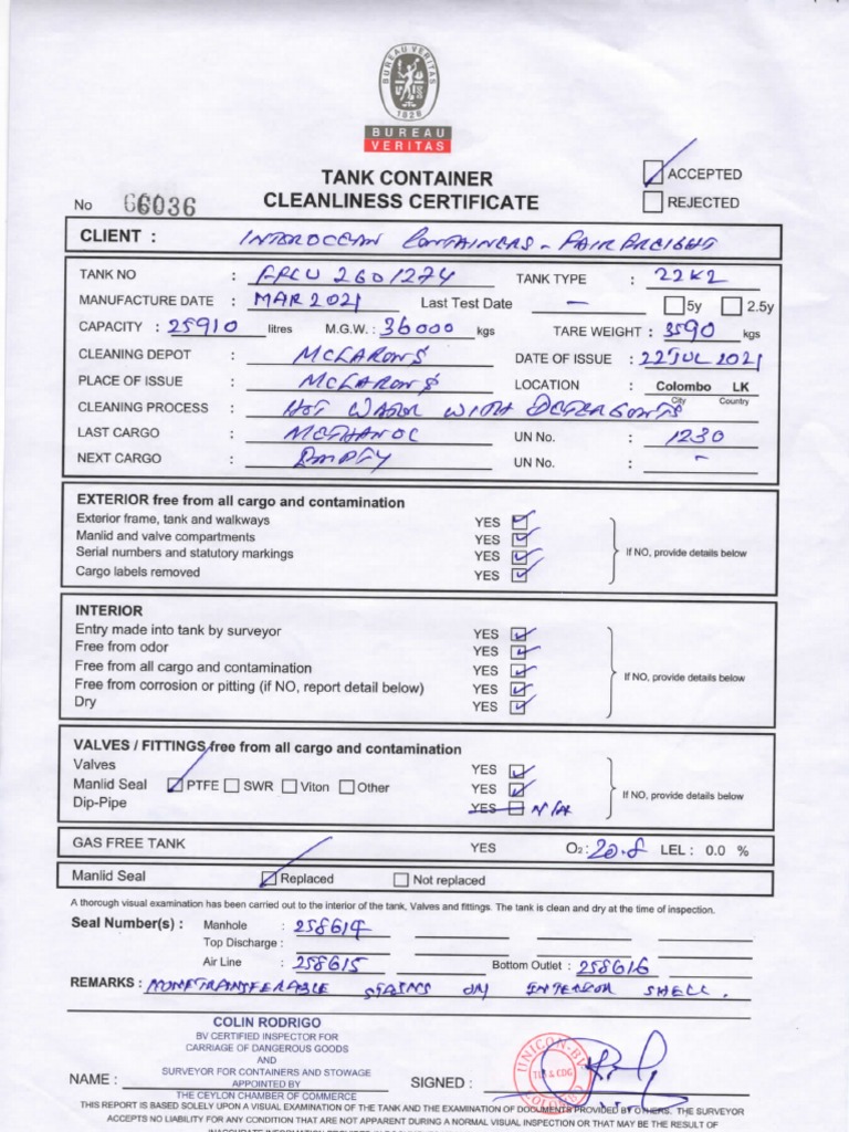 Cleanliness Certificates - Fflu2601274 | PDF
