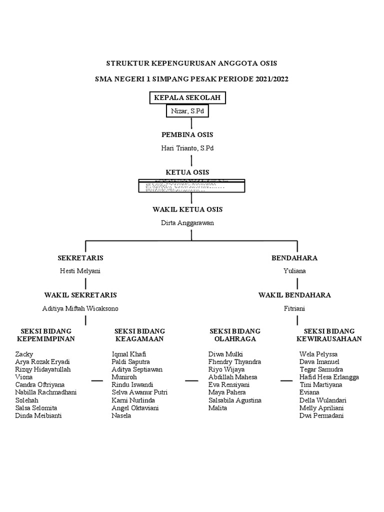 Struktur Kepengurusan Anggota Osis | PDF