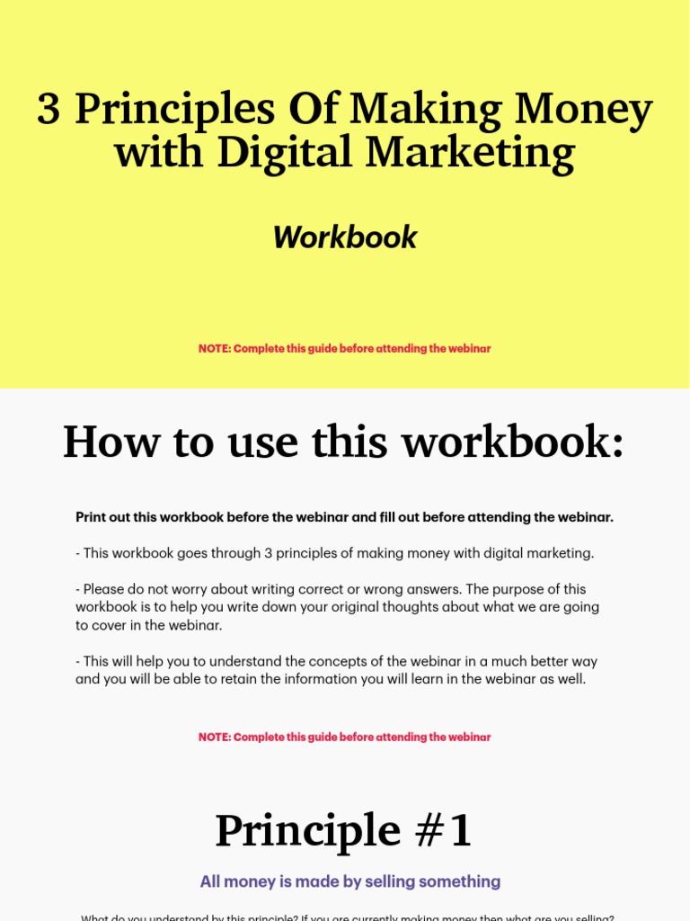 3 Principles of Making Money With Digital Marketing: Workbook | PDF ...