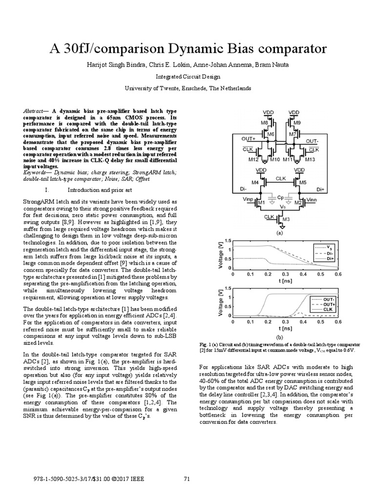 A 30fJ - Comparison Dynamic Bias Comparator | PDF | Analog To Digital Converter | Information ...
