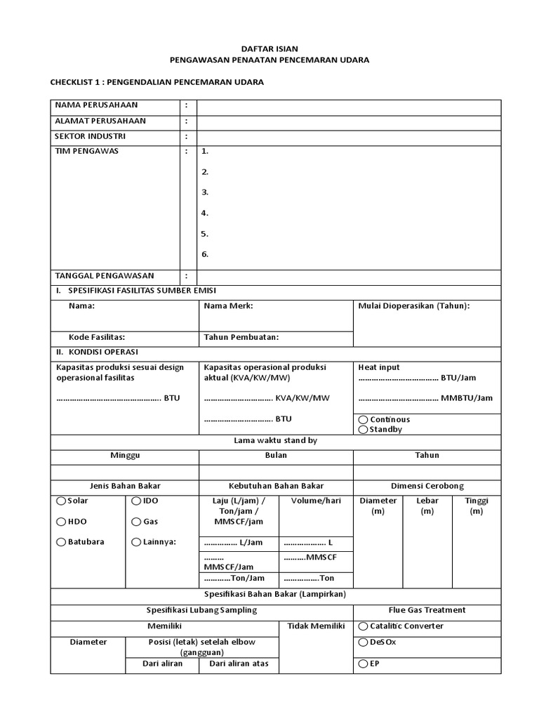 Checklist Pengendalian Pencemaran Udara | PDF