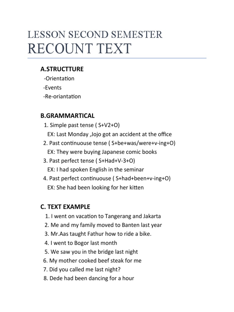 Recount Text: Lesson Second Semester | PDF