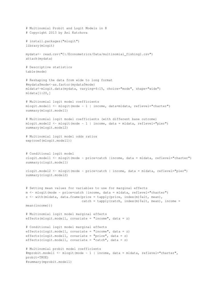 Multinomial Probit and Logit Models R Program and Output | PDF | Logistic Regression | Dependent ...