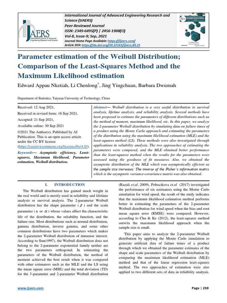 Parameter Estimation of The Weibull Distribution Comparison of The Least-Squares Method and The ...