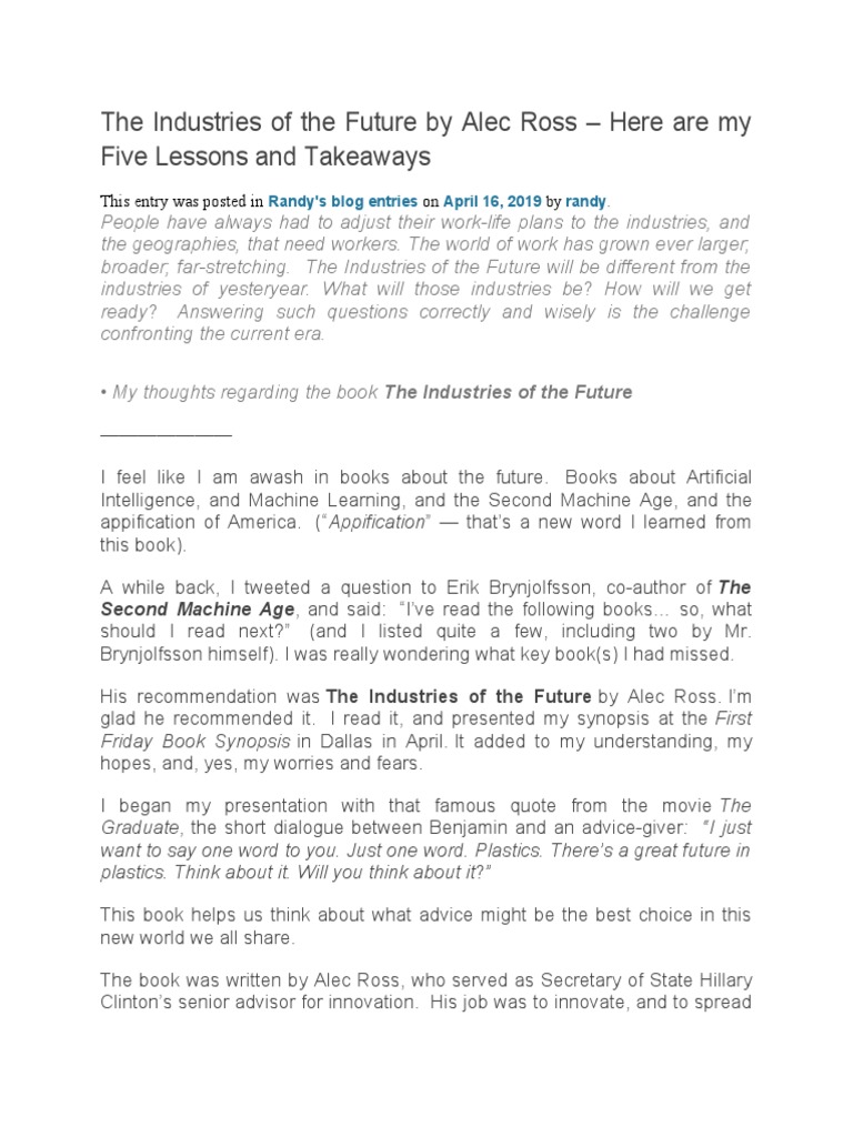 Insights from "The Industries of the Future" | PDF | Innovation | Economies