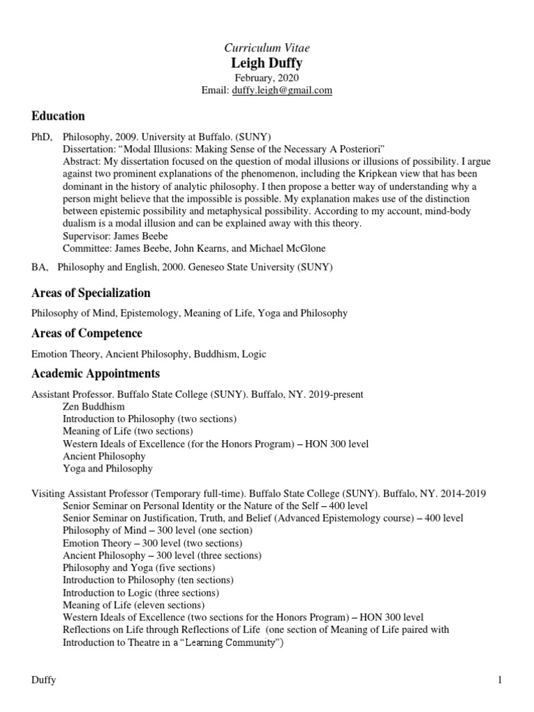 Dr. Leigh Duffy CV | PDF | Epistemology | Modal Logic