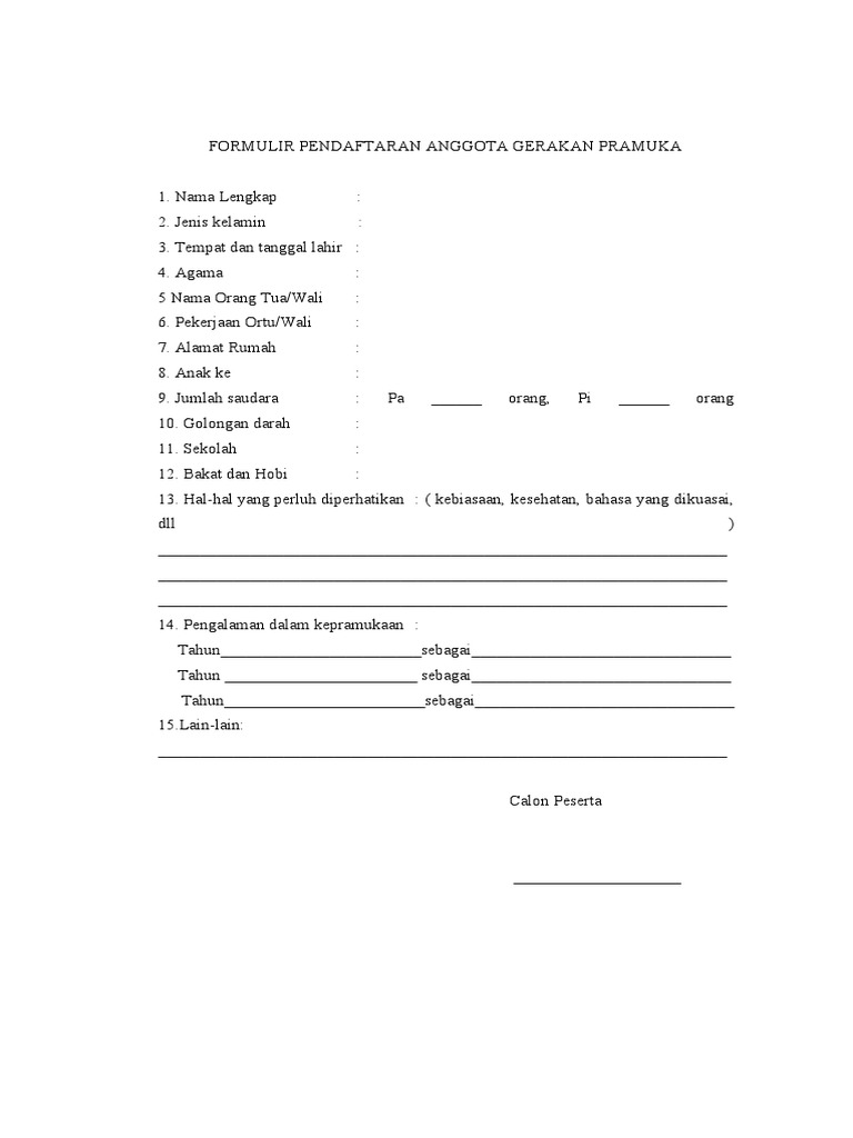 Formulir Permintaan Pendaftaran Anggota Pramuka 2 | PDF