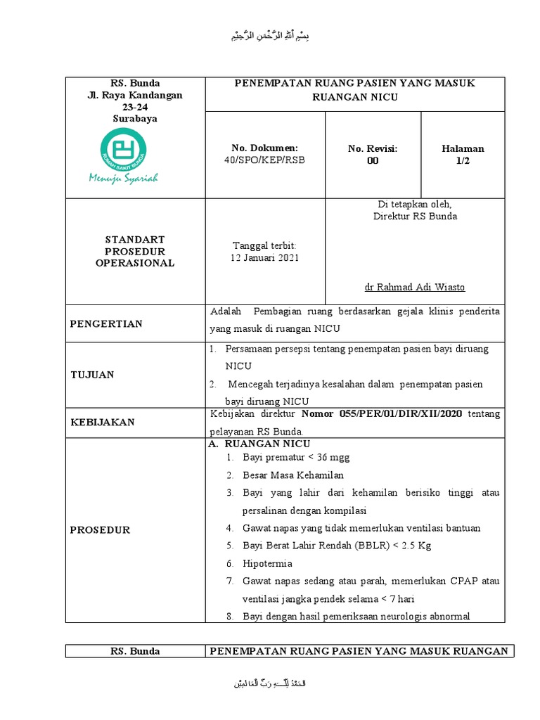 SPO Alur Pasien NICU | PDF