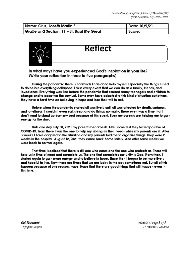 Reflection 1 For Module 1 | PDF | Self-Improvement | Wellness