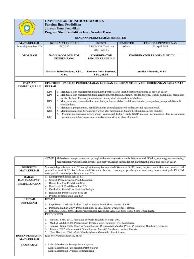 RPS Pembelajaran Seni SD - FIX | PDF