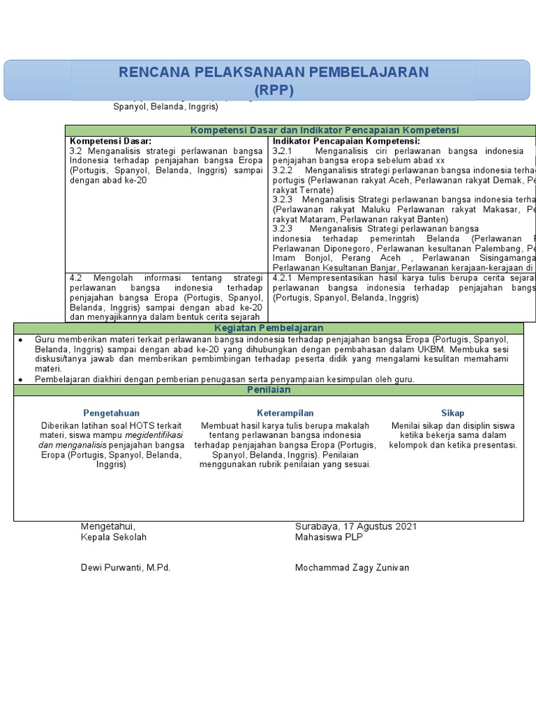 RPP PLP Sej Indo KLS 11 KD 3.2 | PDF