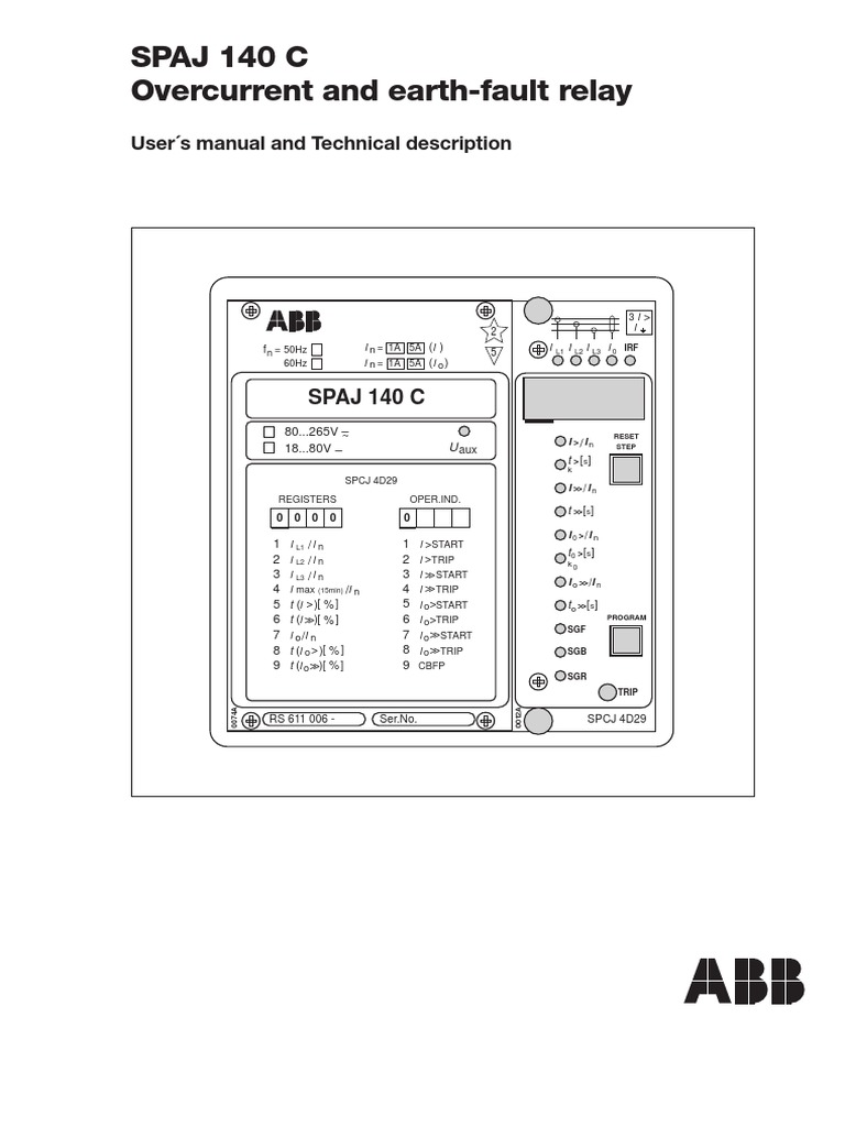 Spaj 140 C Overcurrent and Earth-Fault Relay: User S Manual and ...