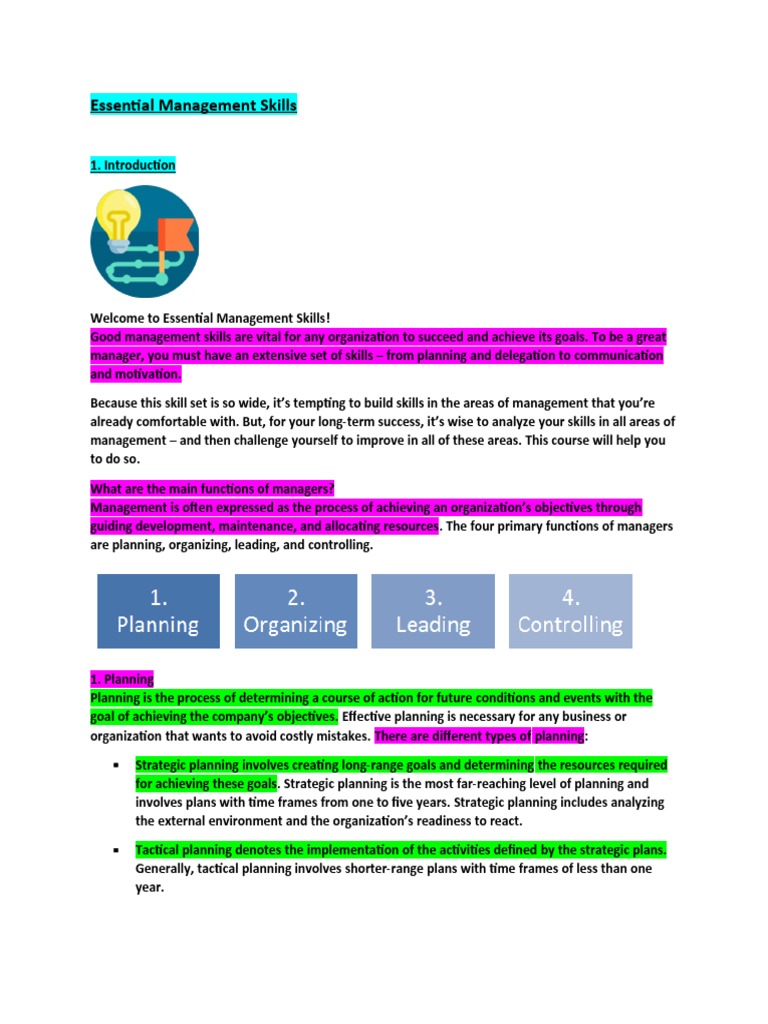 Essential Management Skills | PDF | Leadership | Project Management