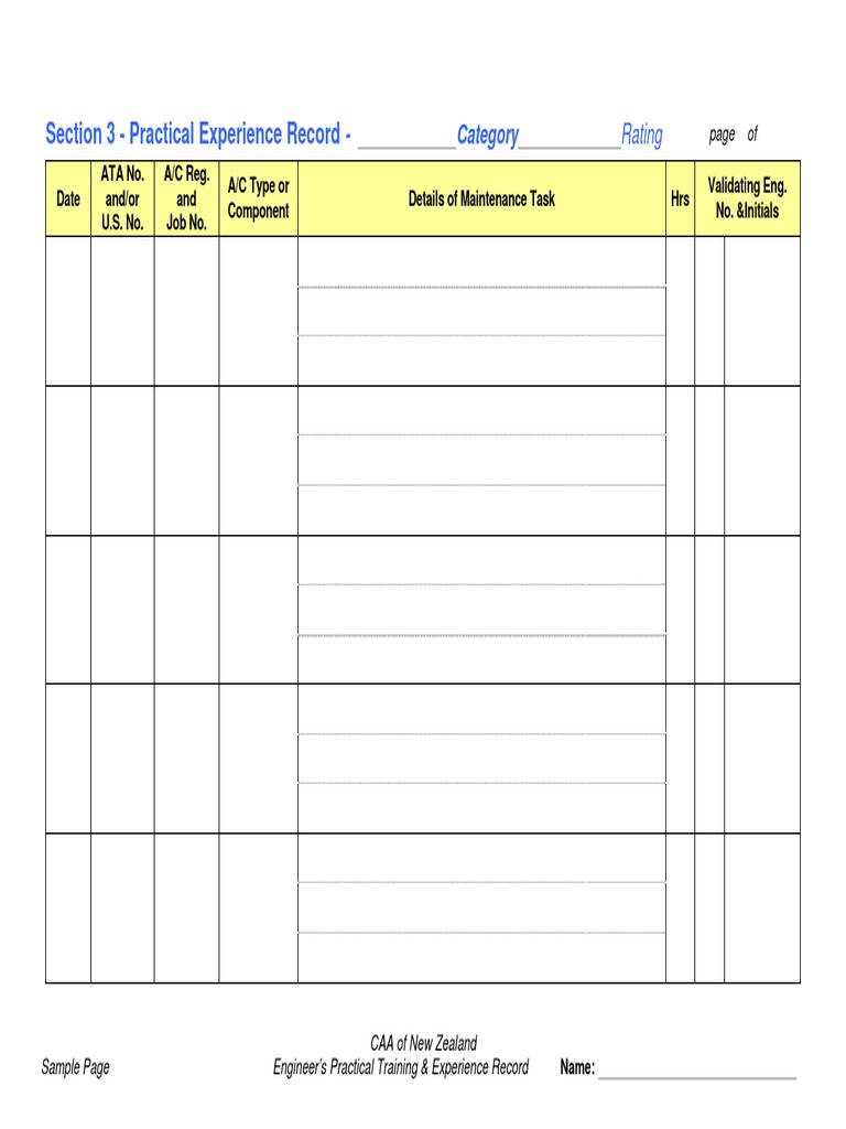 Part 066 Practical Training Record Sample Pages | PDF | Engineer | Science