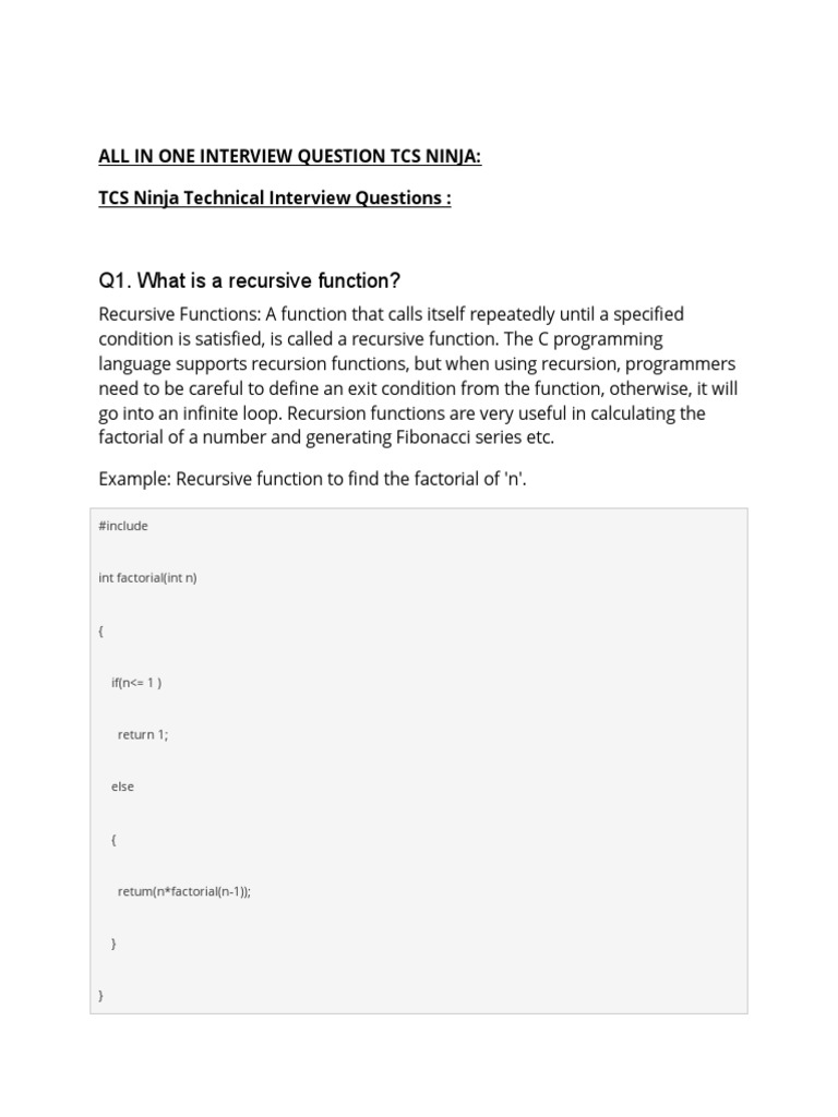 All in One Interview Question TCS Ninja | Download Free PDF | Class (Computer Programming ...