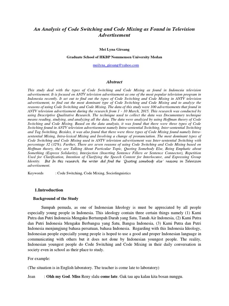 An Analysis of Code Switching and Code Mixing As Found in Television ...
