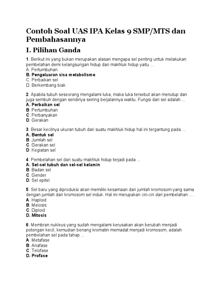 Contoh Soal UAS IPA Kelas 9 SMP REMEDIAL | PDF