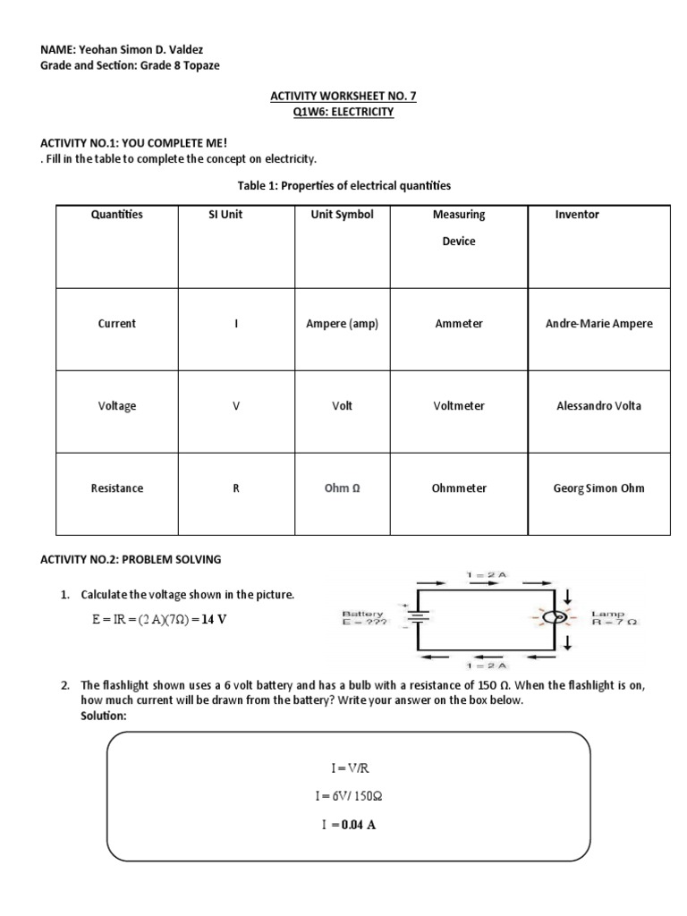 Current Answer Key | PDF | Electrical Resistance And Conductance | Voltage