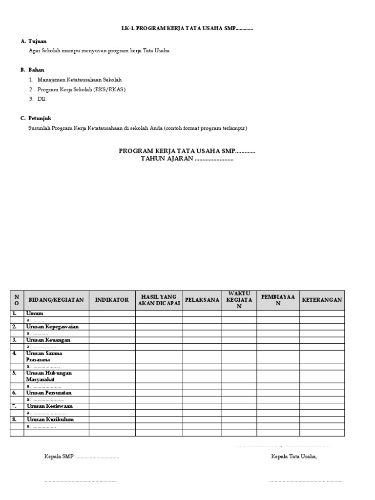 LK-1. Program Kerja TU (ON-1) | PDF