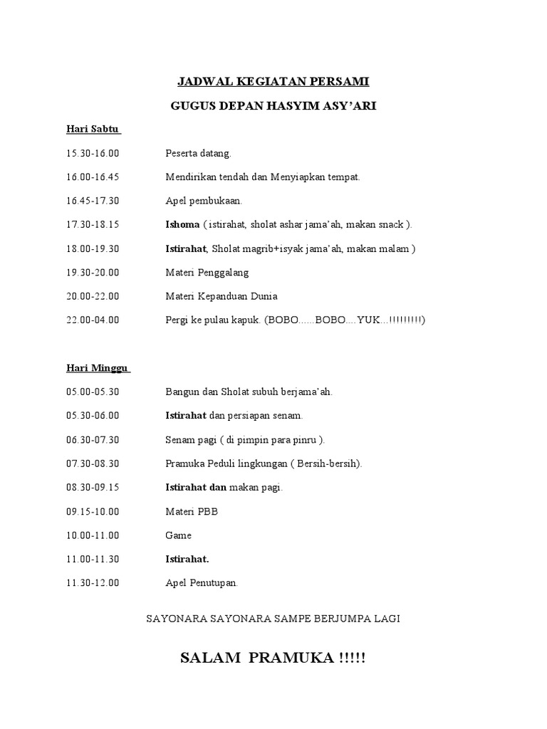 Jadwal Kegiatan Persami | PDF