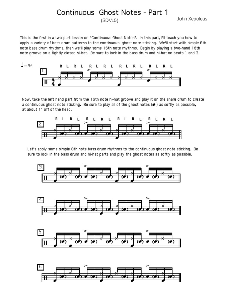 Continuous Ghost Notes - Part 1: John Xepoleas (SDVL5) | PDF | Drum ...